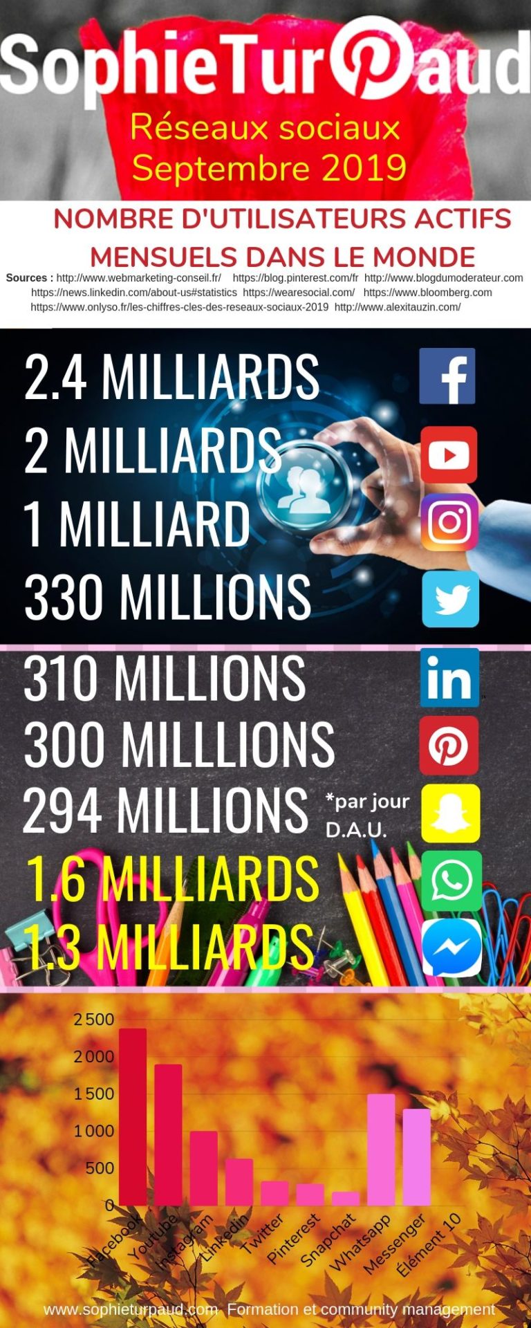 Infographie : les chiffres des réseaux sociaux Septembre 2019 - Agence SophieTurpaud